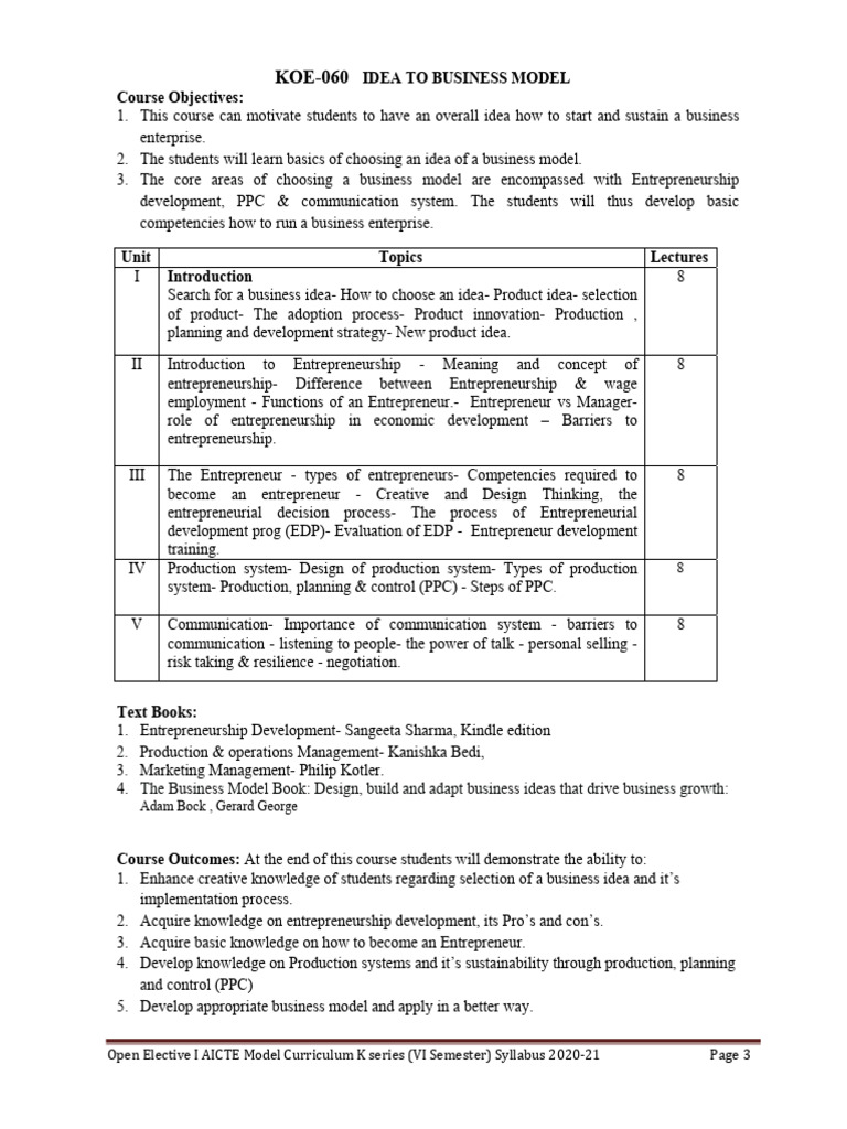 Business Model Development Syllabus | PDF