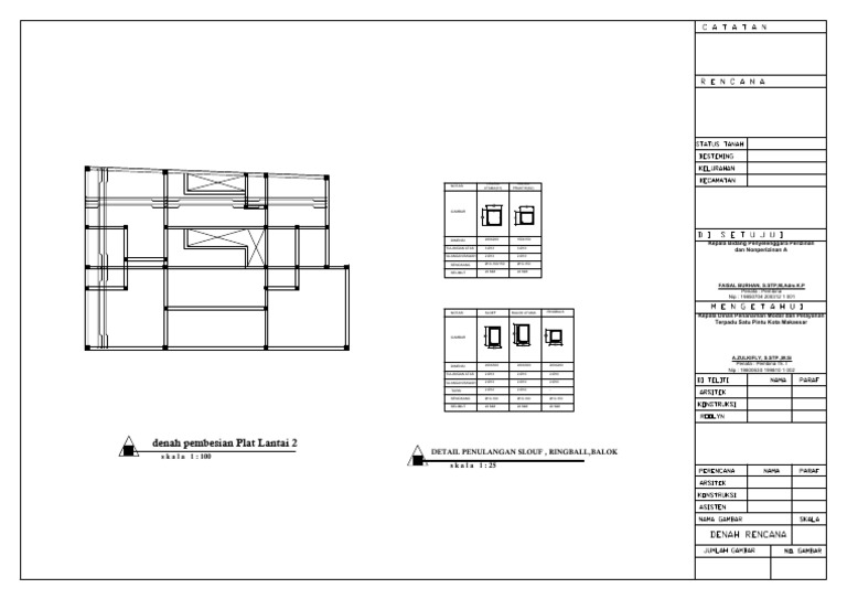 Denah Pembesian Plat Lantai 2: Skala 1:100 Detail Penulangan Slouf ...