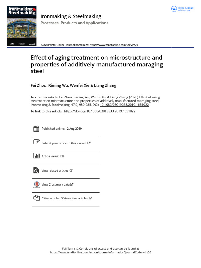 Aging Treatment Effects on Maraging Steel | PDF | Ultimate Tensile ...