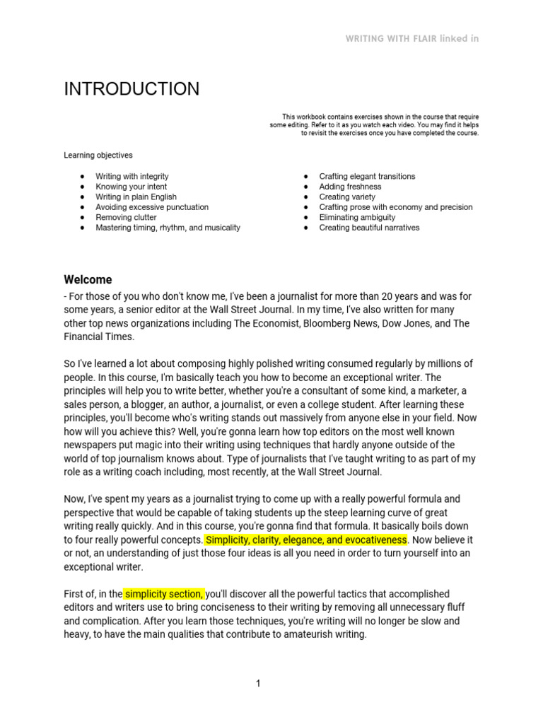 WRITING WITH FLAIR - Transcript | PDF | Intention | Persuasion