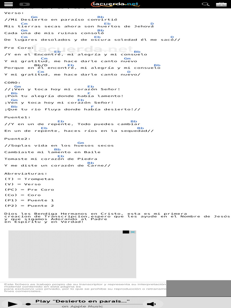 Desierto en Paraiso, Ebenezer Acordes | PDF
