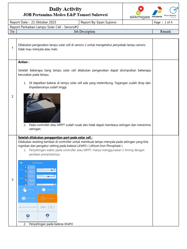 Report Perbaikan Lampu Senoro 2 | PDF