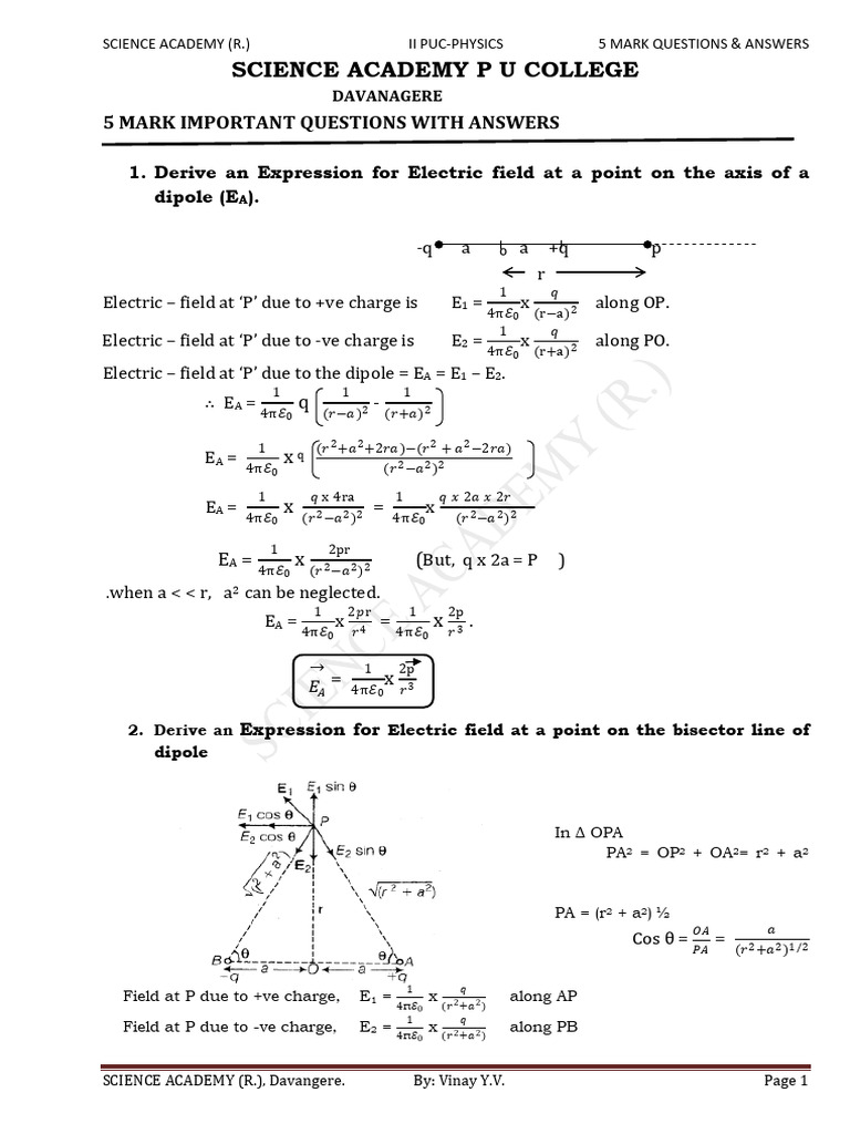 Phy 5 Marks Imp Ques With Answers | PDF | Amplifier | Photoelectric Effect