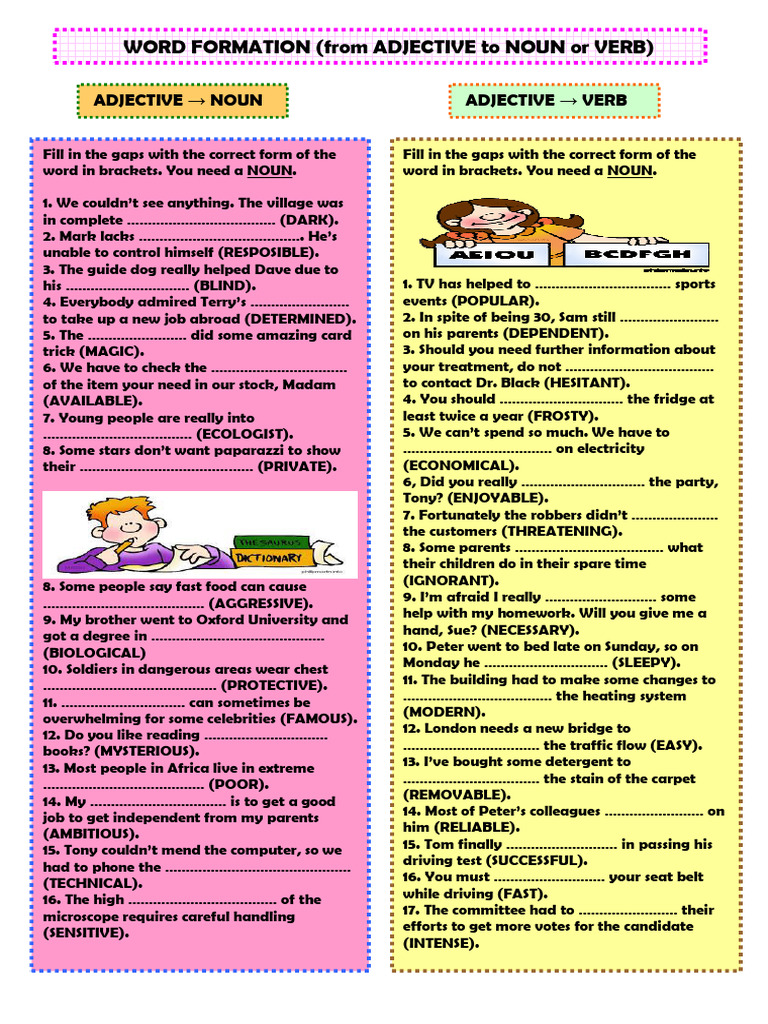 Changing From Adjective To Noun and Adjective To Verb | PDF | Adjective ...