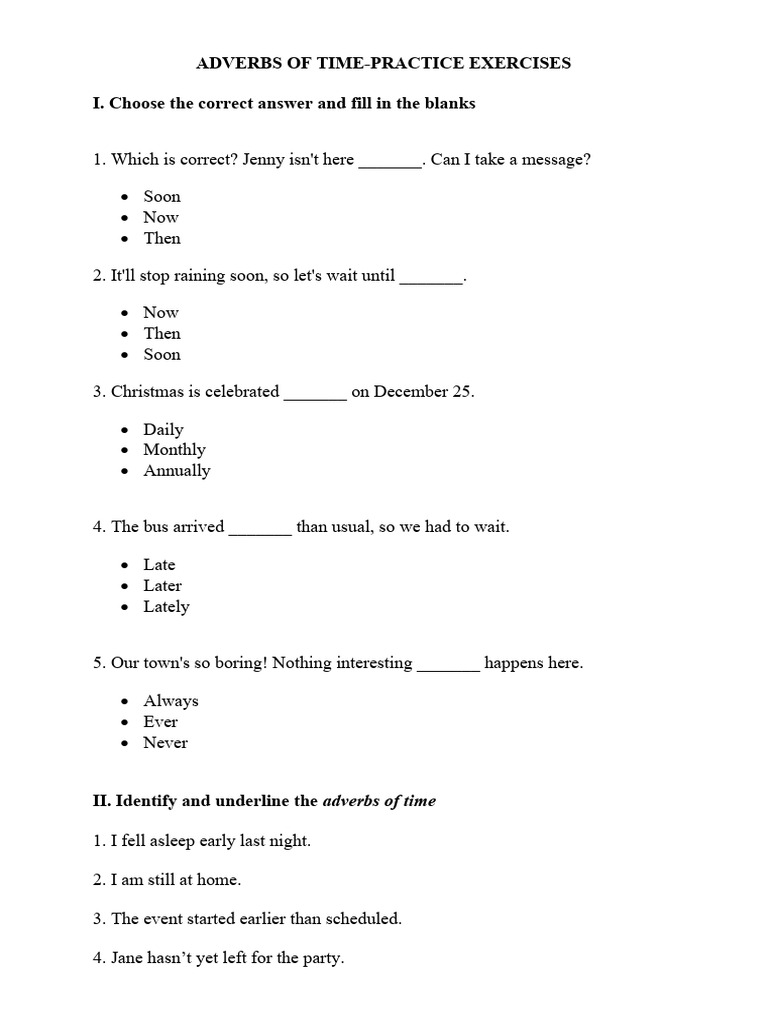ADVERBS OF TIME-Worksheet 2 | PDF