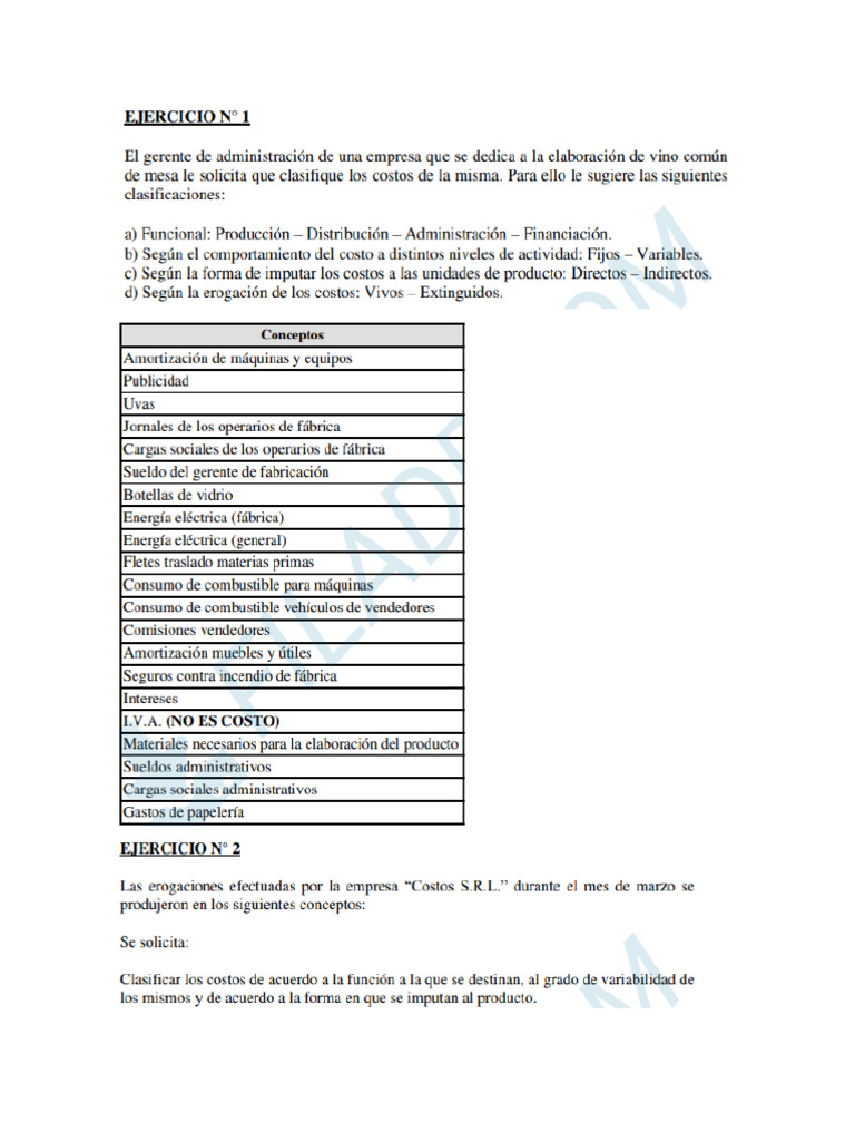 Ejercicios de Clasificaci-N de Costos | PDF