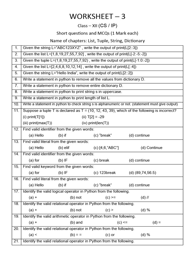 Worksheet 3 Csip | PDF | String (Computer Science) | Python (Programming Language)