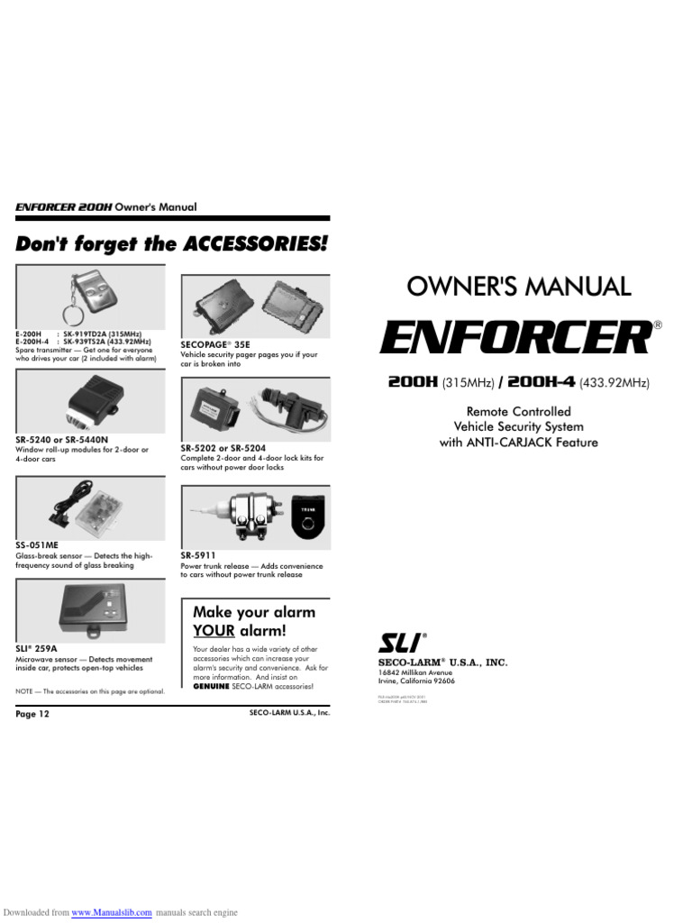 Enforcer: Owner'S Manual | PDF | Security Alarm | Electromagnetic ...
