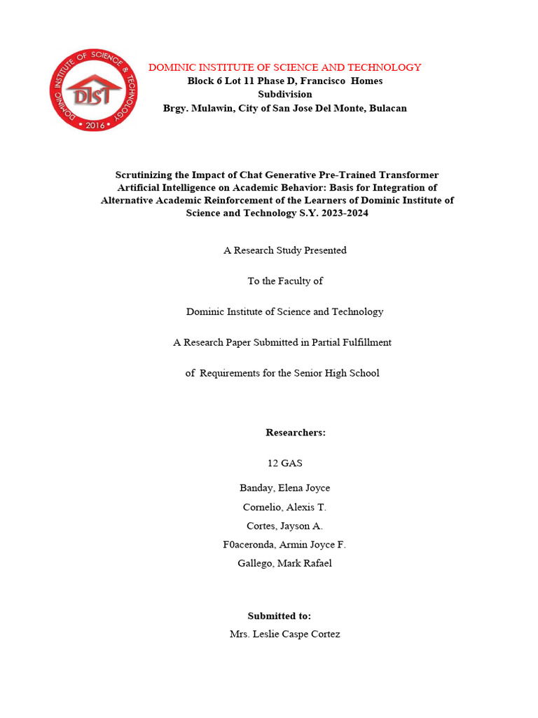 Scrutinizing The Impact of Chat GPT AI On Academic Behavior | PDF | Intelligence (AI ...