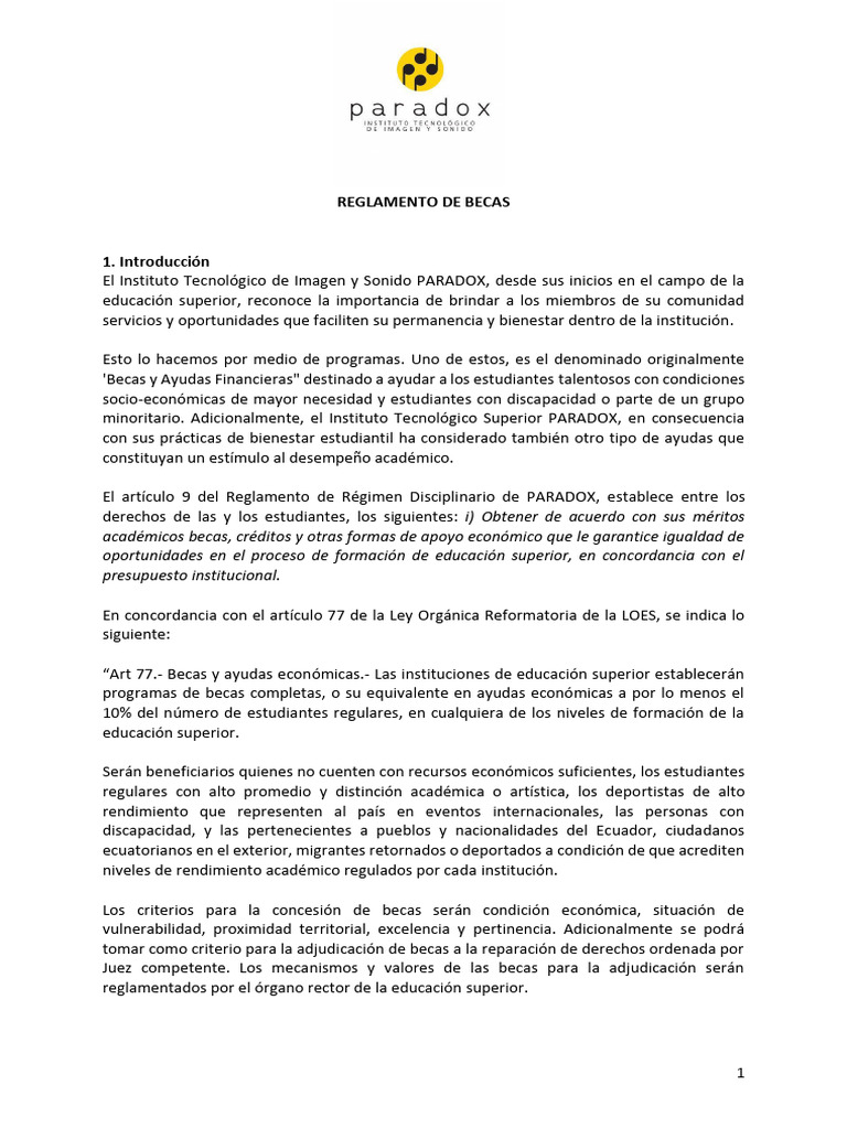 Reglamento de Becas Paradox Final 28 Junio 2019 | PDF | Educación más alta | Invalidez