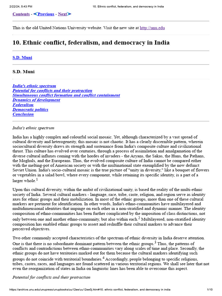 Ethnic Conflict, Federalism, and Democracy in India | PDF | Ethnicity ...