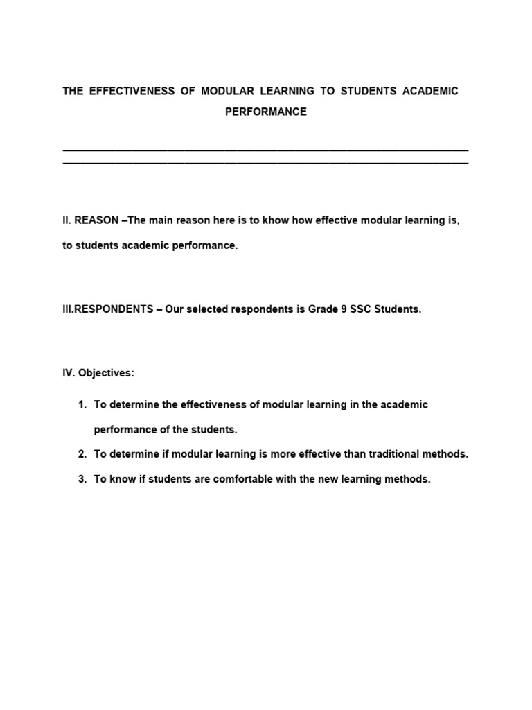 The Effectiveness of Modular Learning To Students Academic PDF Free | PDF
