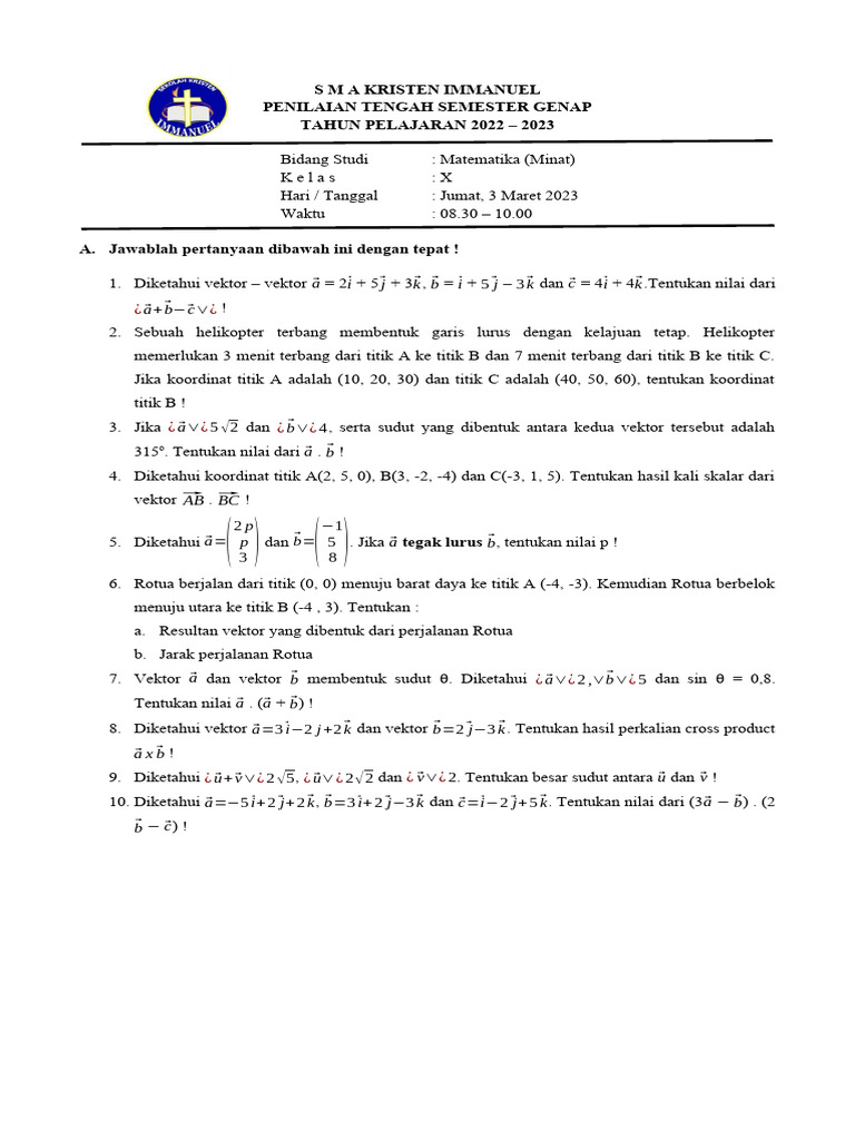 PTS - Matematika Minat X | PDF