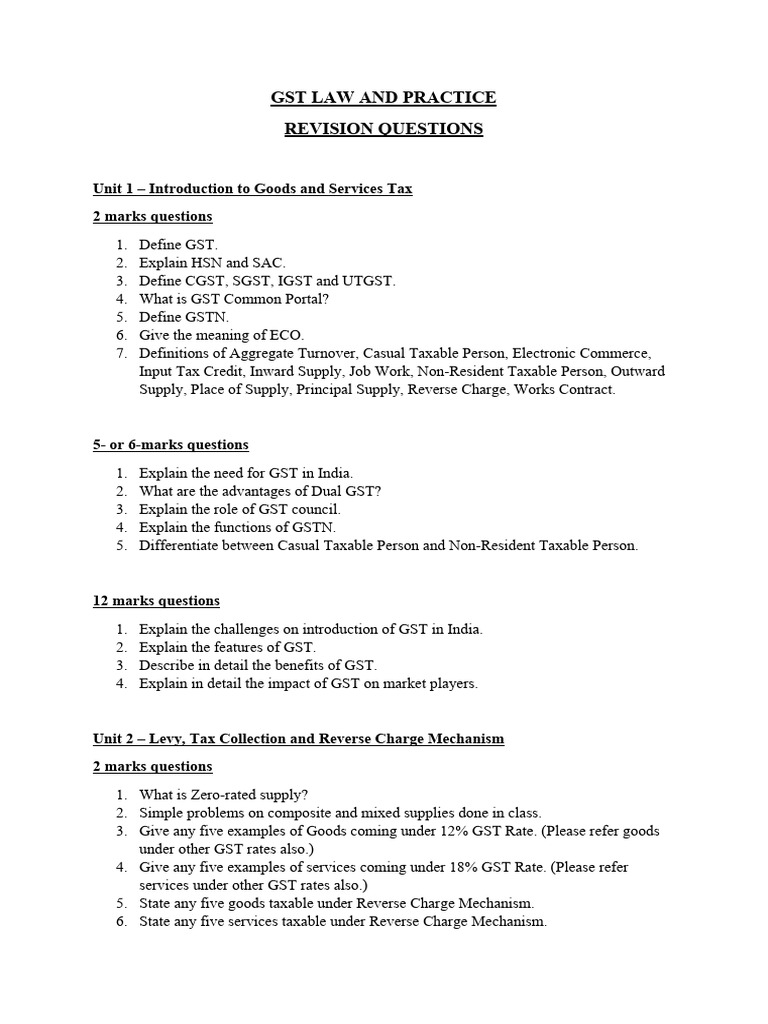 GST Revision Questions | PDF | Taxes | Money