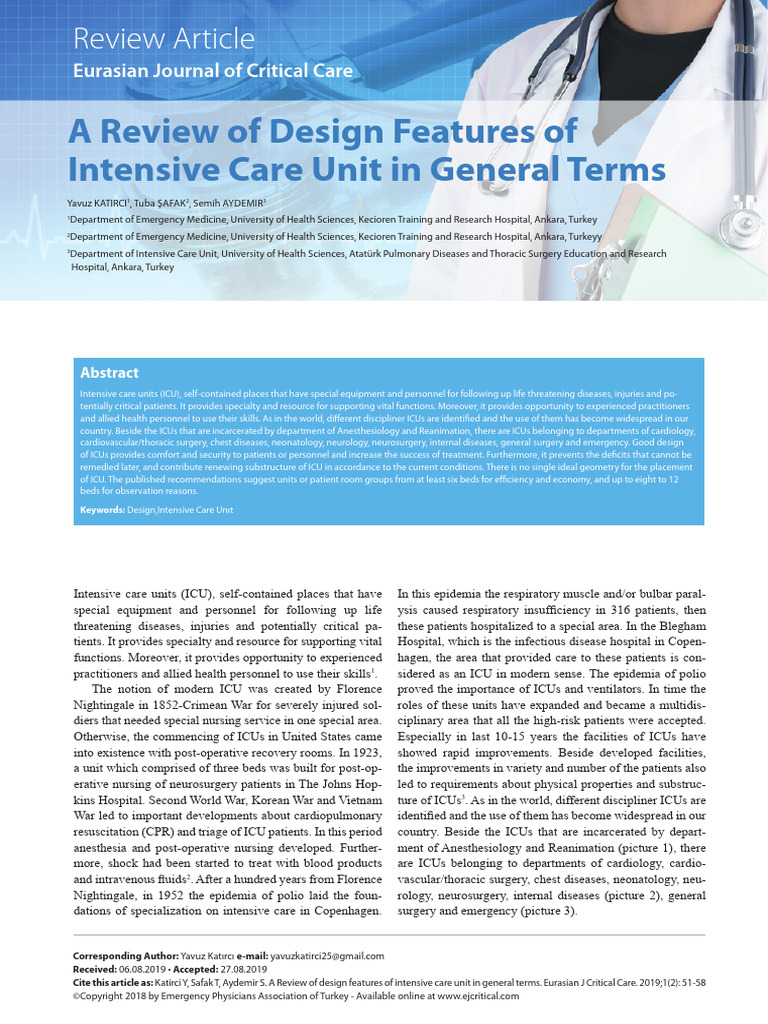 A Review of Design Features of Intensive Care Unit in General Terms (#602591) - 799816 | PDF ...