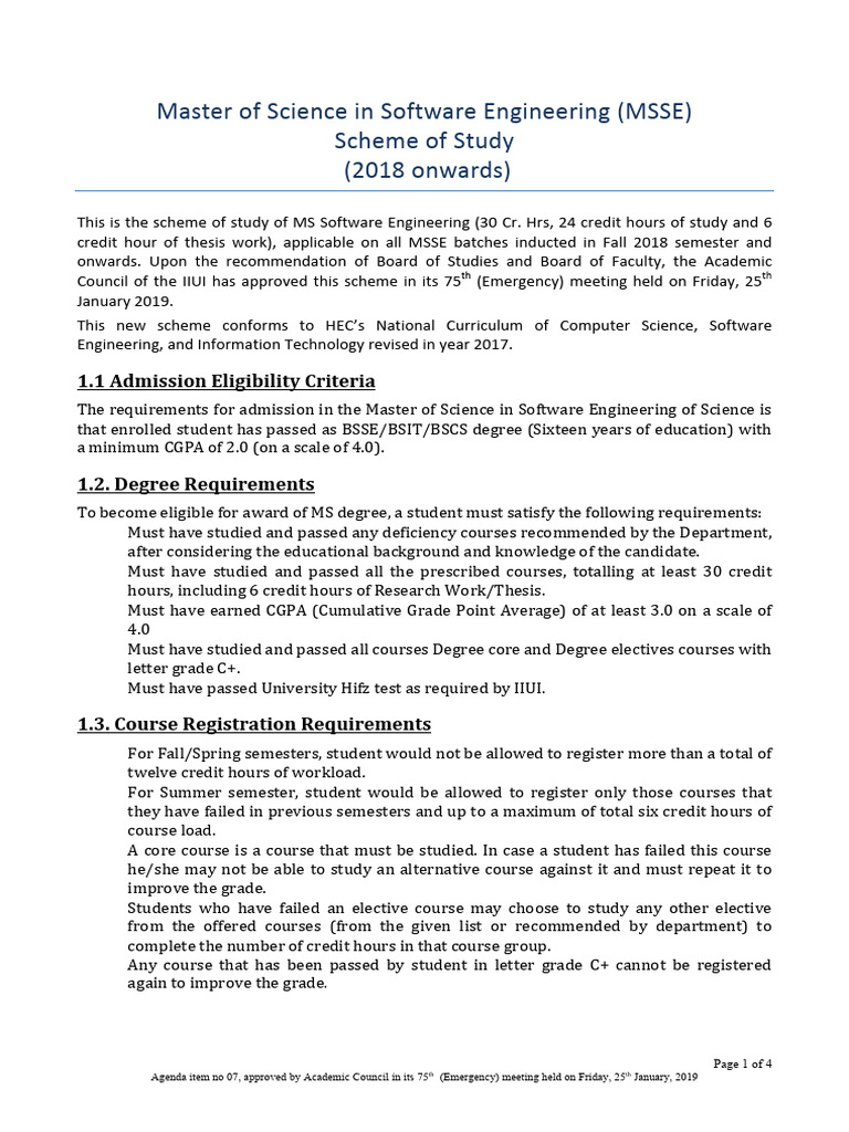 Approved MSSE Scheme of Studies 2018 150219 | PDF | Course Credit ...