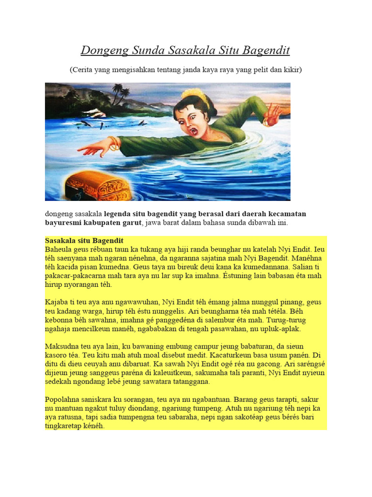 Dongeng Sunda Sasakala Situ Bagendit | PDF