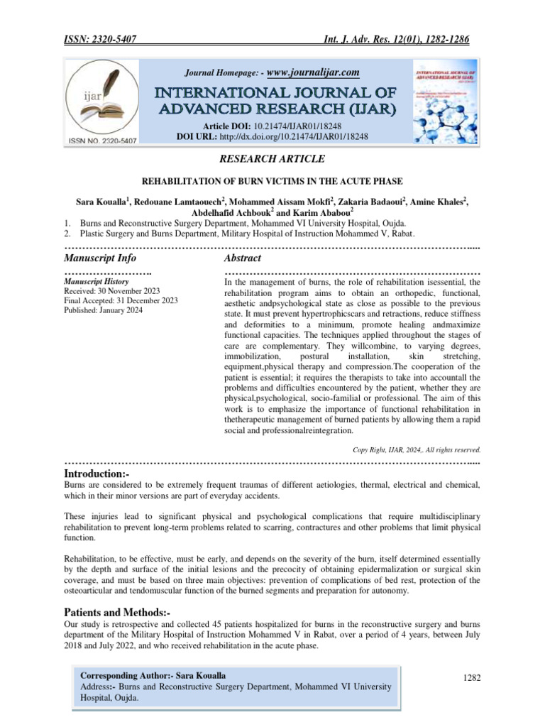 Rehabilitation of Burn Victims in The Acute Phase | PDF | Physical ...