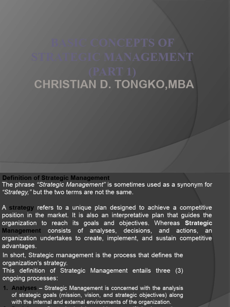 Basic Concepts of Strategic Management Part 1 | PDF | Strategic ...