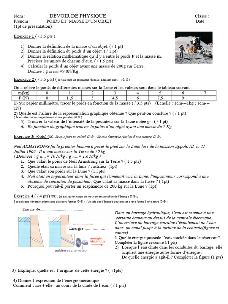 Devoir Poids Et Masse | PDF