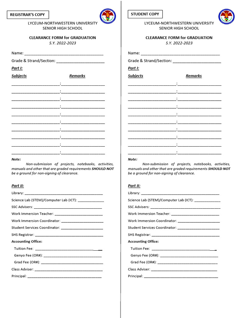 Graduation Clearance Form 2022-2023 | PDF | Intelligence | School Types