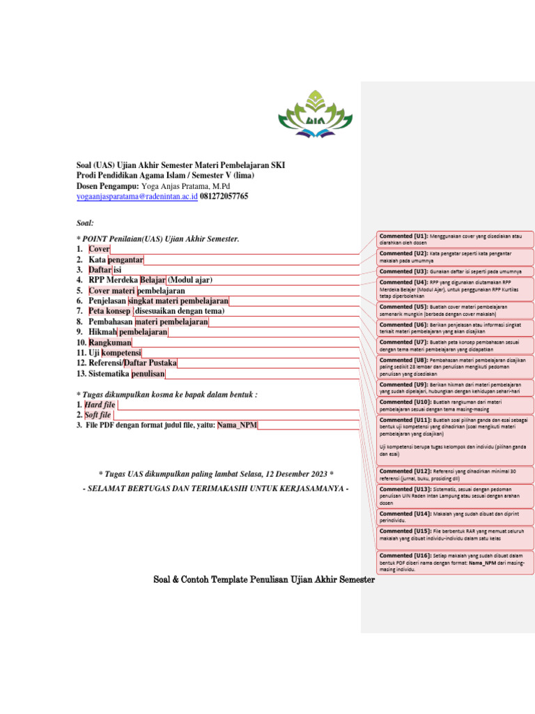 Soal & Contoh Template UAS Materi Sejarah Kebudayaan Islam | PDF