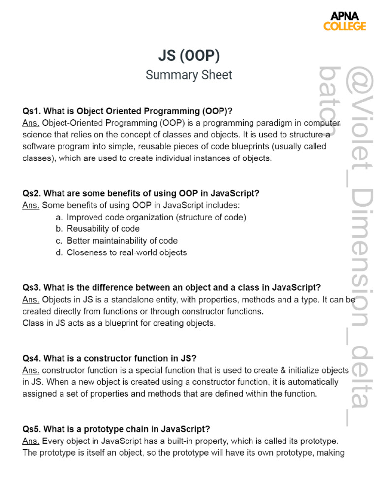 Summary Sheet Oops Js | PDF