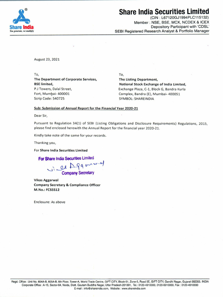 Share India Securities LTD Annual Report 2021 | PDF