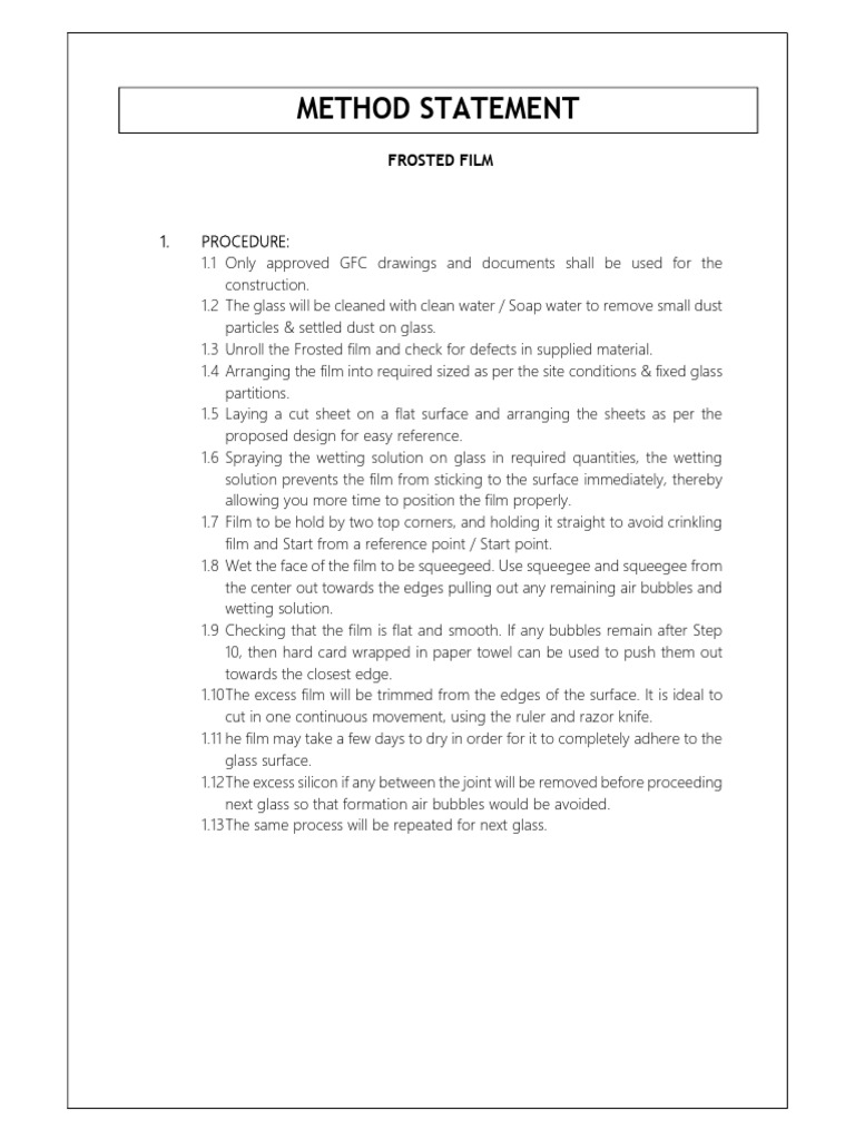 10.method Statement Frosted Film. | PDF
