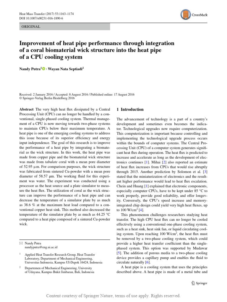 Improvement of Heat Pipe Performance Through Integ | PDF | Sintering | Heat Transfer