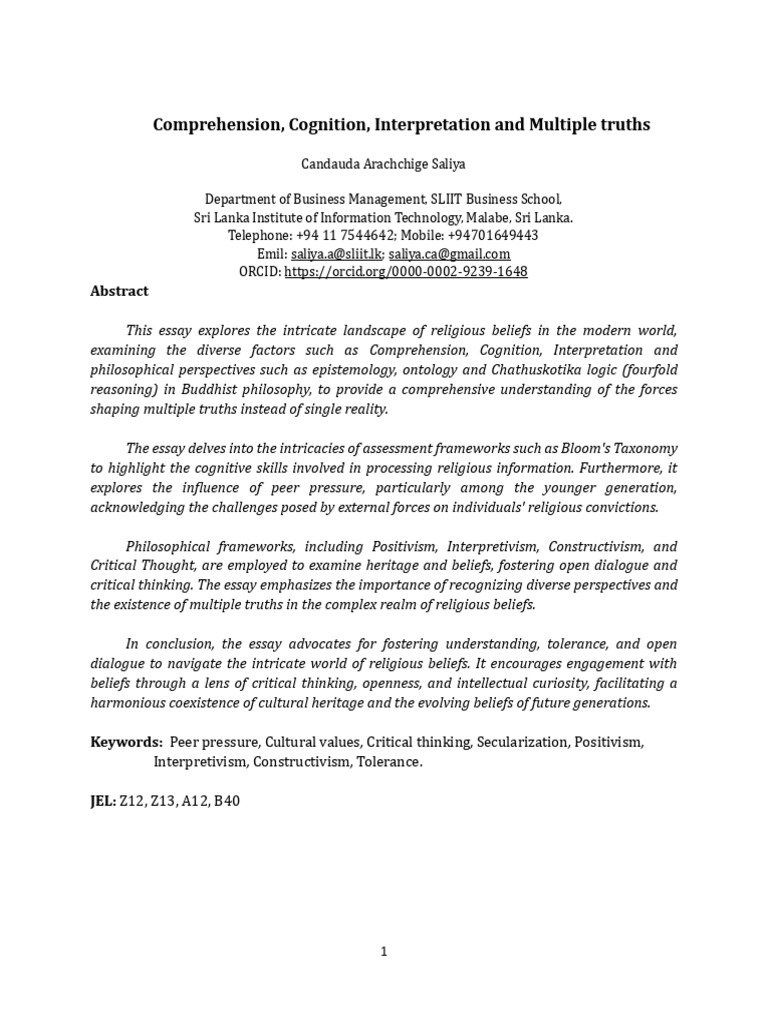 Comprehension, Cognition and Multiple Truths | PDF