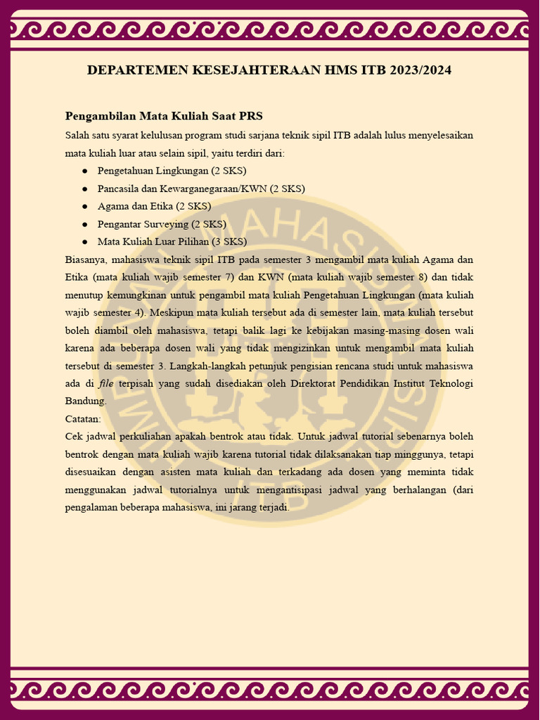 Sistem Perkuliahan Teknik Sipil ITB | PDF