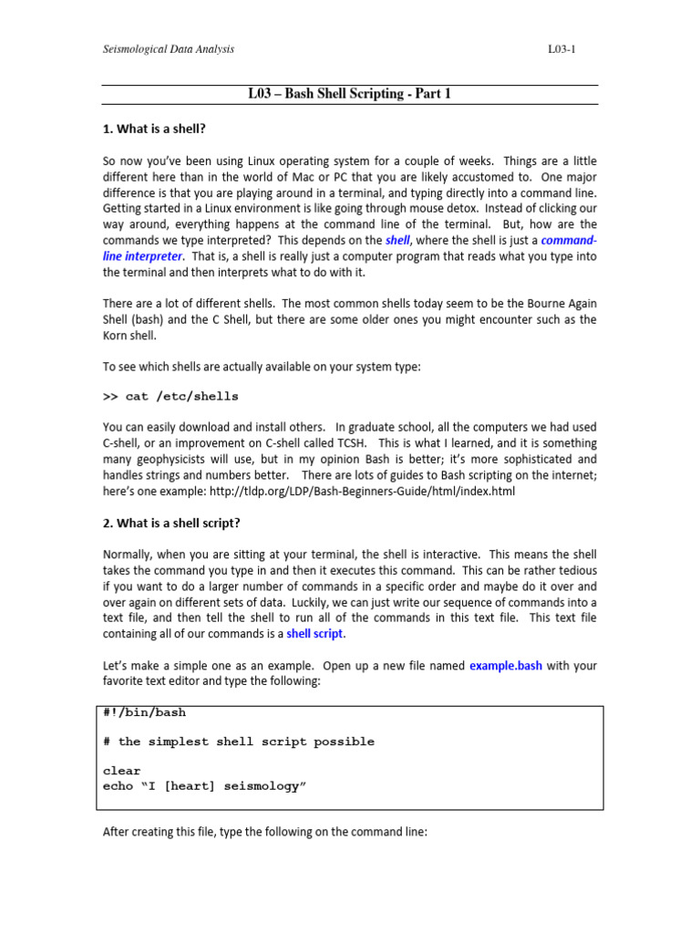 Bash Shell Script Part 1 Pdf Software Engineering Computer Science 