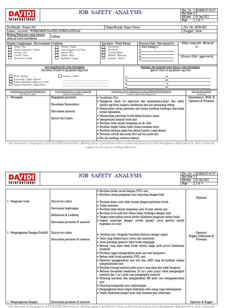 JSA Lifting by Crane - Forklift | PDF
