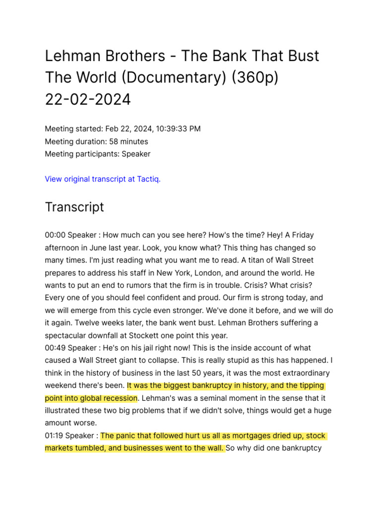 Lehman Brothers The Bank That Bust The World Documentary 360p 22 02 2024 | PDF | Lehman Brothers ...