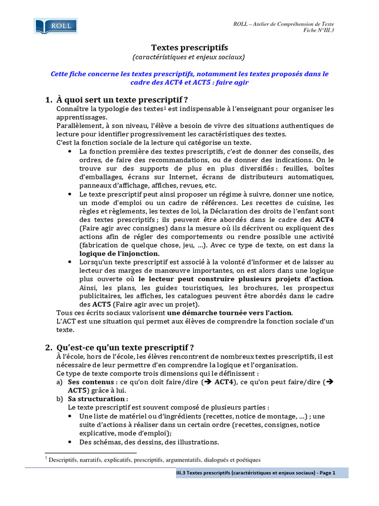 Caractéristiques des Textes Prescriptifs | PDF | Mise en page | Verbe