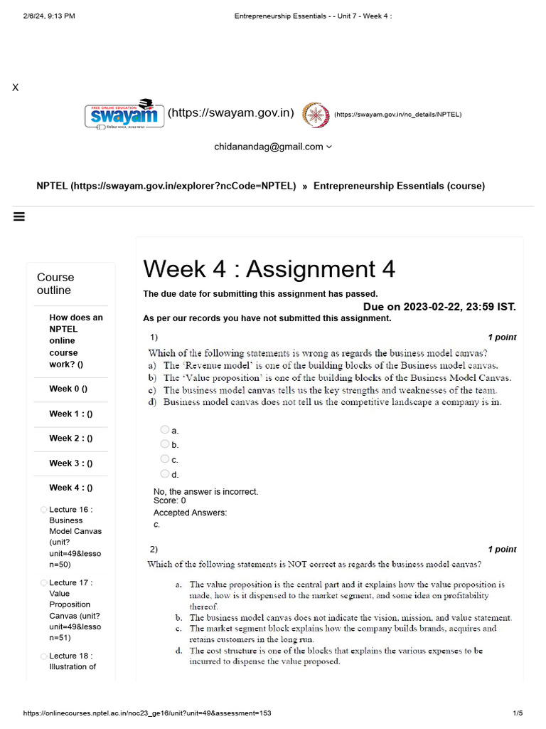 NPTEL Entrepreneurship Essentials Week 4 | PDF