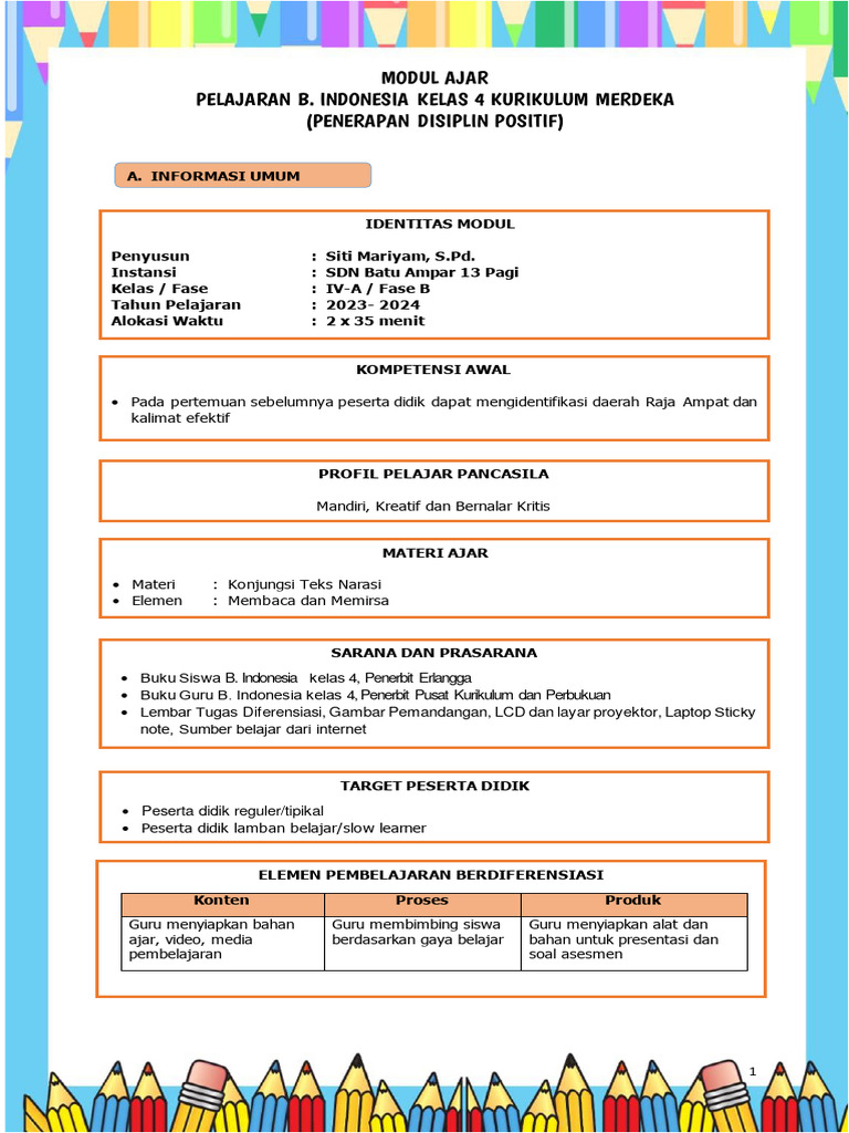 Modul Ajar Berdiferensiasi BHS Ind | PDF