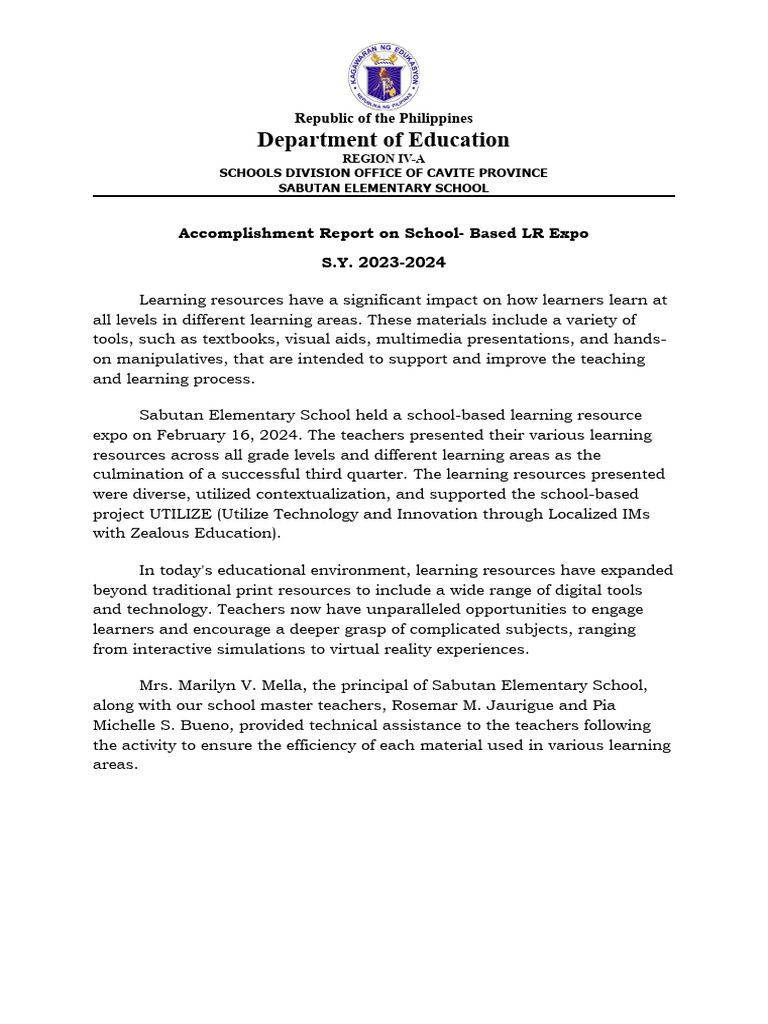 Accomplishment Report LR | PDF