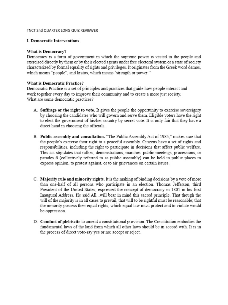 Trends Quiz 2nd Quarter | PDF | Democracy | Political Ideologies