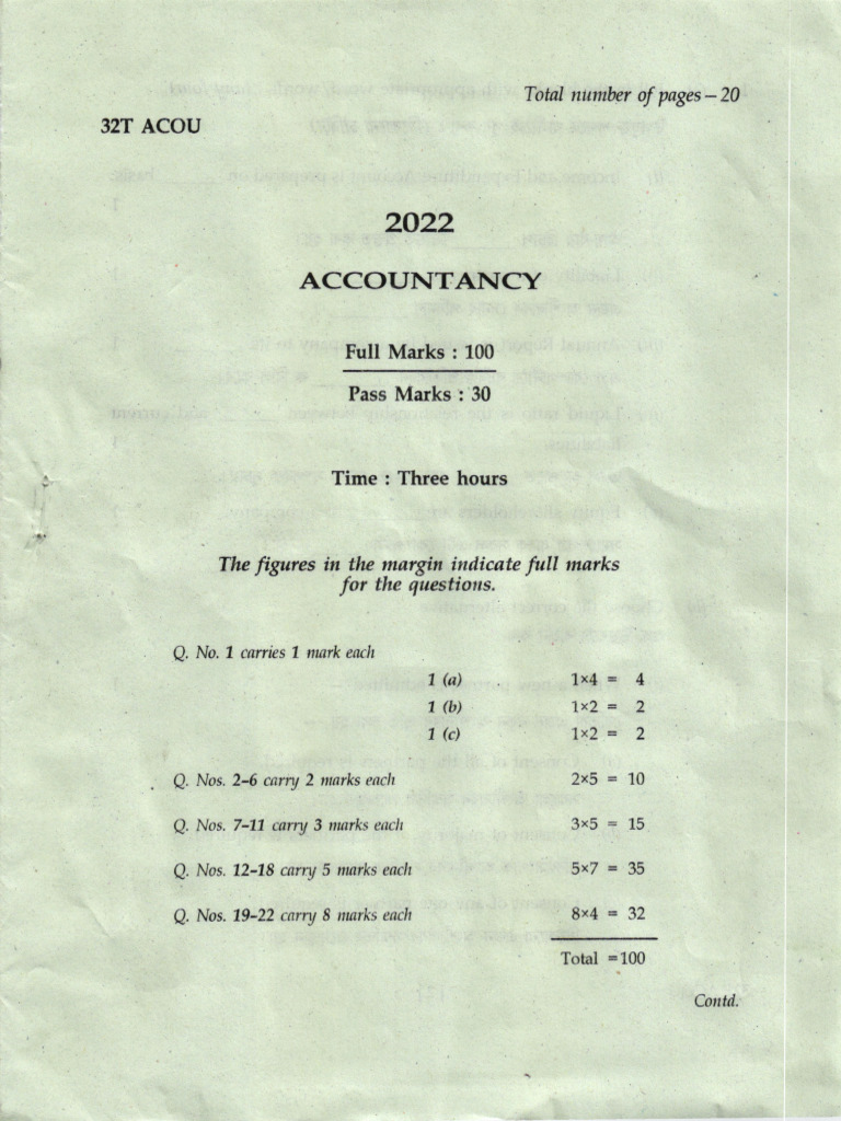 Class 12 Accountancy Model Paper 2022 | PDF