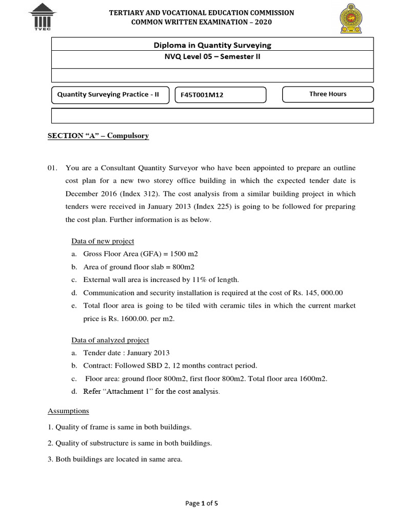 QS Practice II Paper Final | PDF | Architectural Elements | Building ...