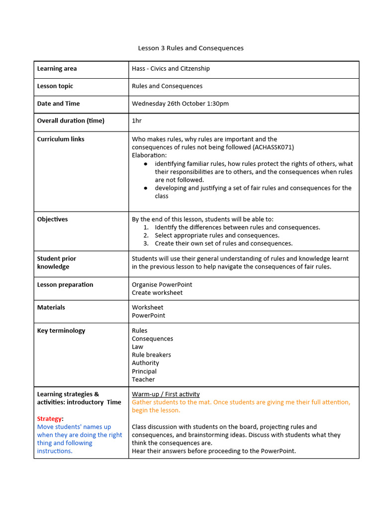 Understanding Rules and Consequences | PDF | Worksheet | Intelligence