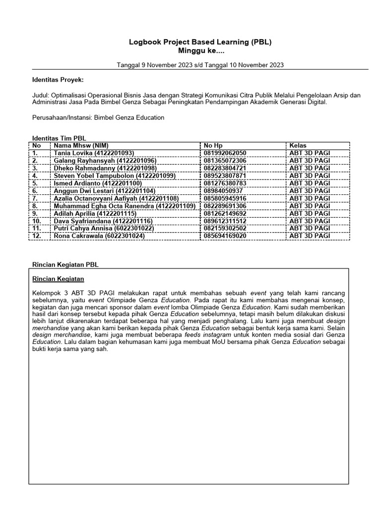KELOMPOK 3 ABT 3D PAGI - Logbook PBL | PDF