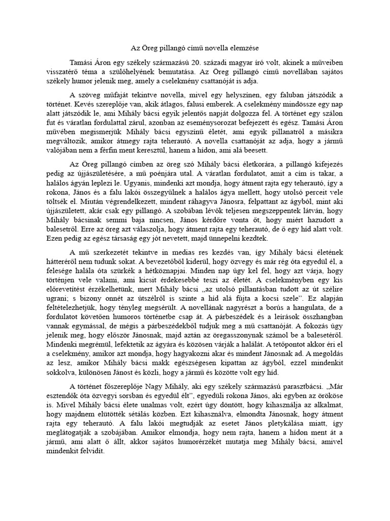 Tamási Áron Novellaelemzés | PDF