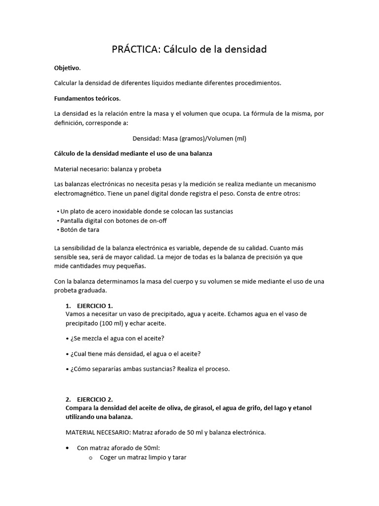 Práctica 12. Densidad | PDF | Densidad | Balanza