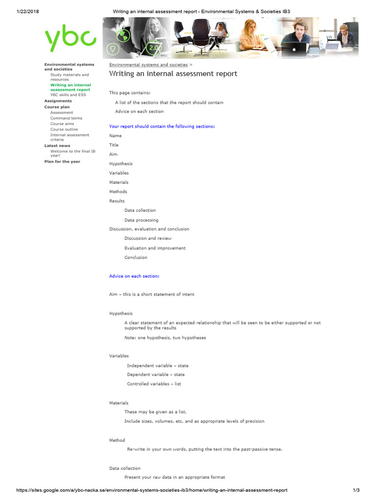 Writing An IA Report - Environmental Systems Societies IB3 | PDF