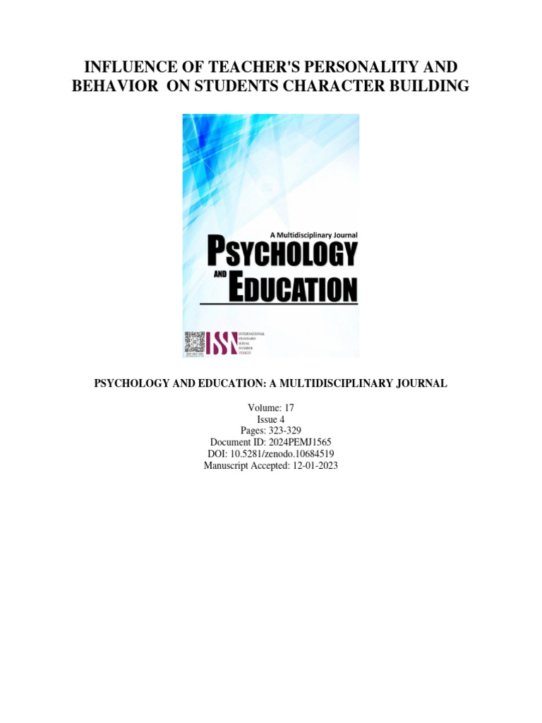 Influence of Teacher's Personality and Behavior On Students Character ...