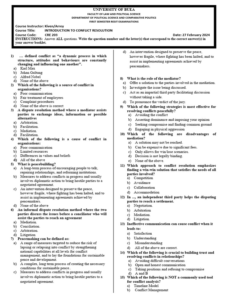 IRC CRE 203 MCQ Exam Questions 2024 Final | PDF | Conflict Resolution ...