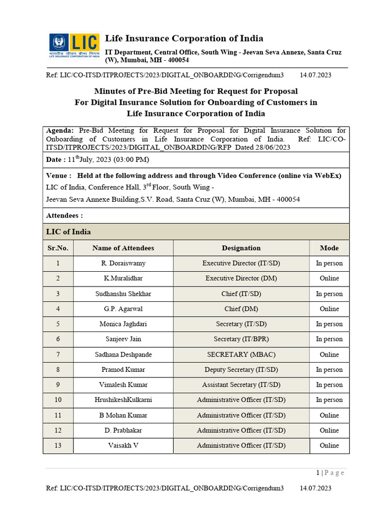 Reply To Pre-Bid Queries CORRIGENDUM3 LIC DigitalOnboarding | PDF